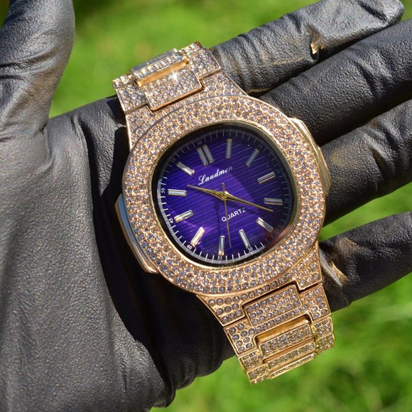 Laudmen | Accessories | Heavy Iced Out Classic Luxury Blue Dial Lab ...